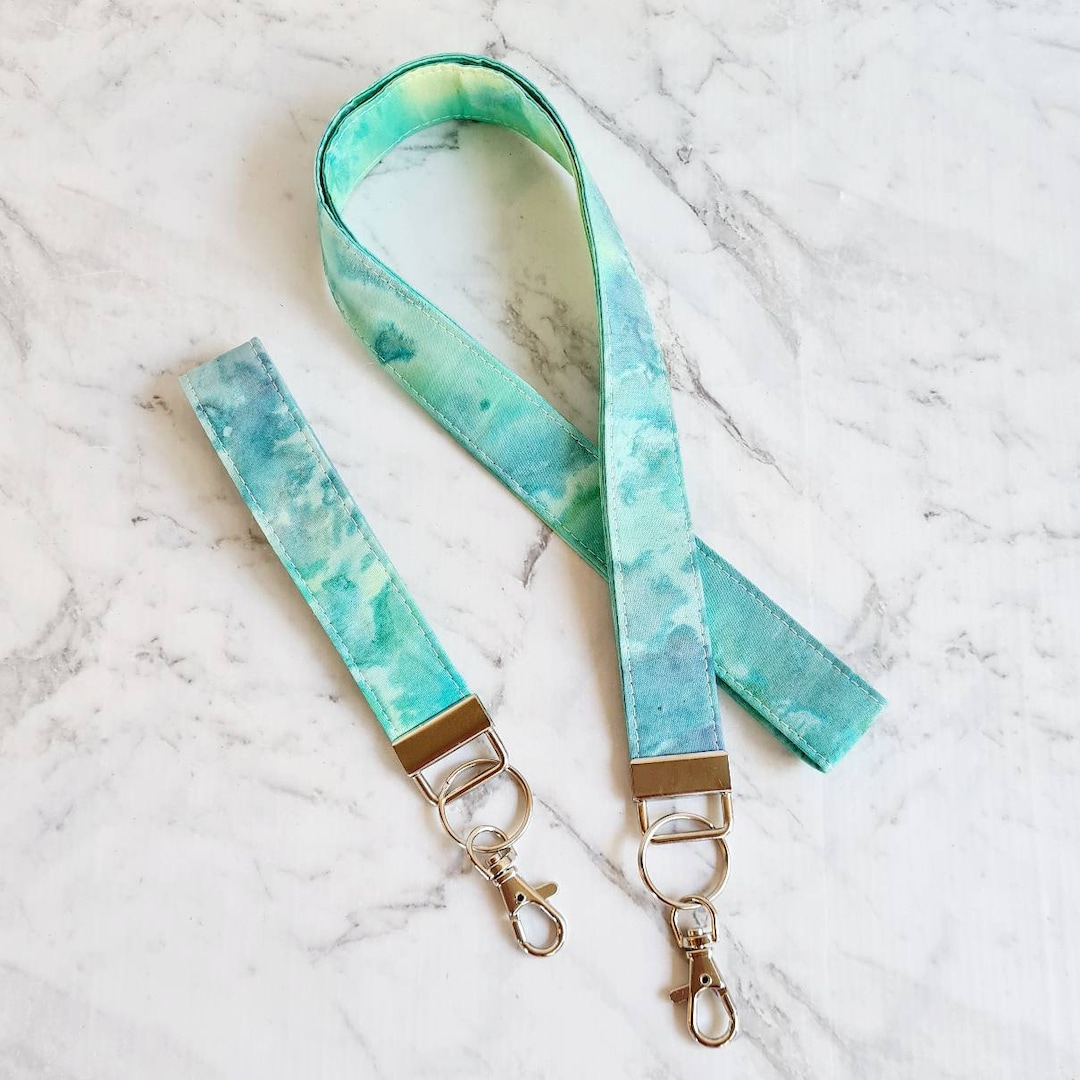 Batik Lanyard/tie Dyed Lanyard Keychain/green Marble Effect Key Fob ...