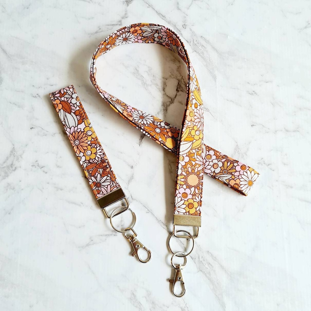 Boho Floral Lanyard or Key Fob: Cotton, Silver Hardware With Optional ...