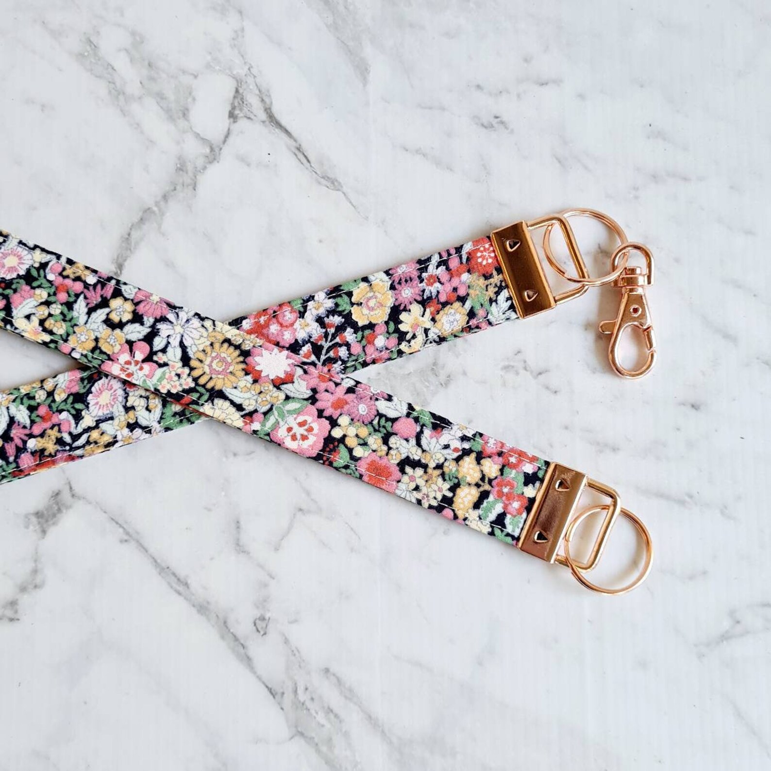 Floral Lanyard/black Lanyard/ Floral Keychain/work Lanyard/id | Etsy