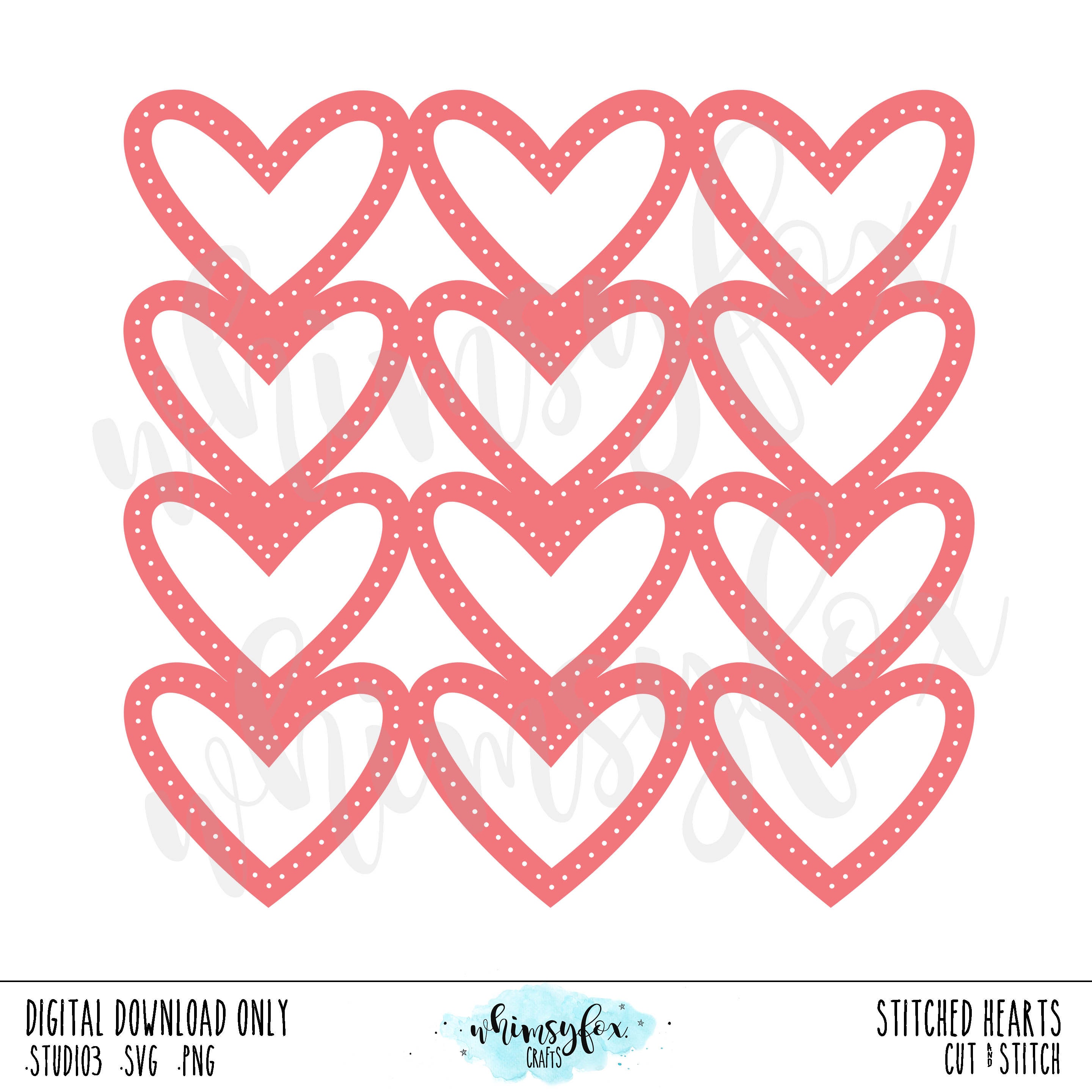 Stitched Hearts Cut File: 12x12 - .studio3 .svg .png - Etsy