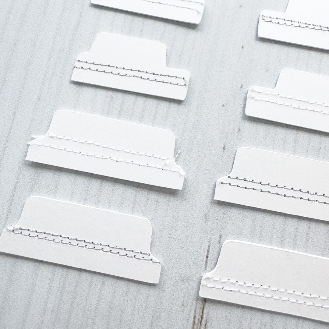 8 Stitched Tabs, Silver/white Thread 2 Sizes:scrapbooking, Project Life ...