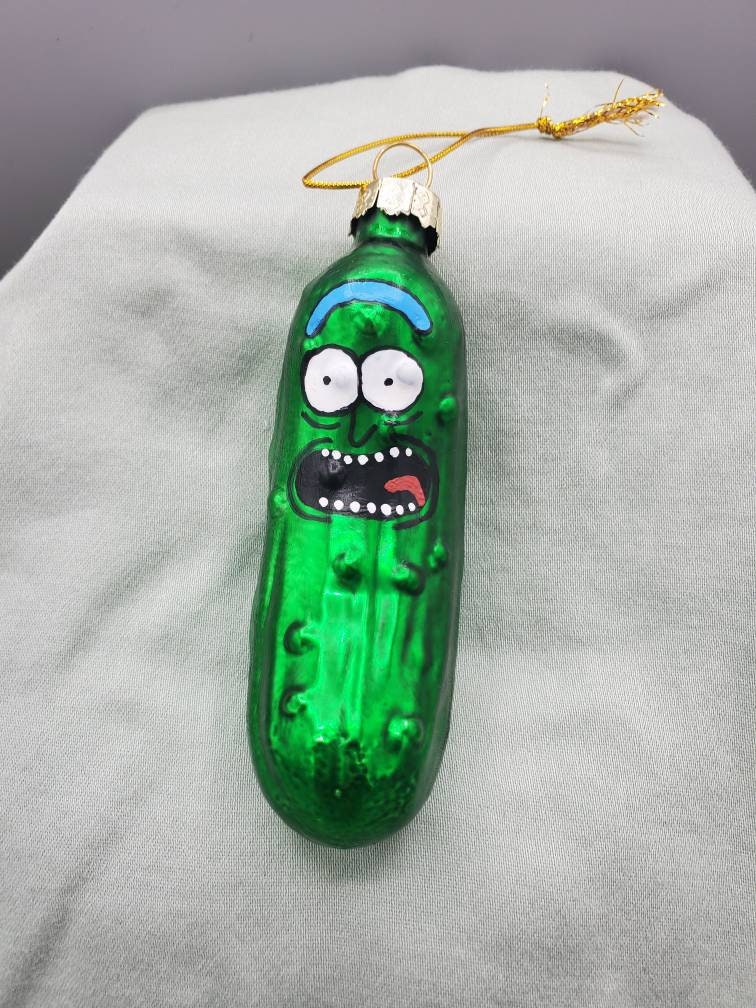 Pickle Rick Christmas Tree Glass Ornaments, Hand Painted, 4", Rick and ...