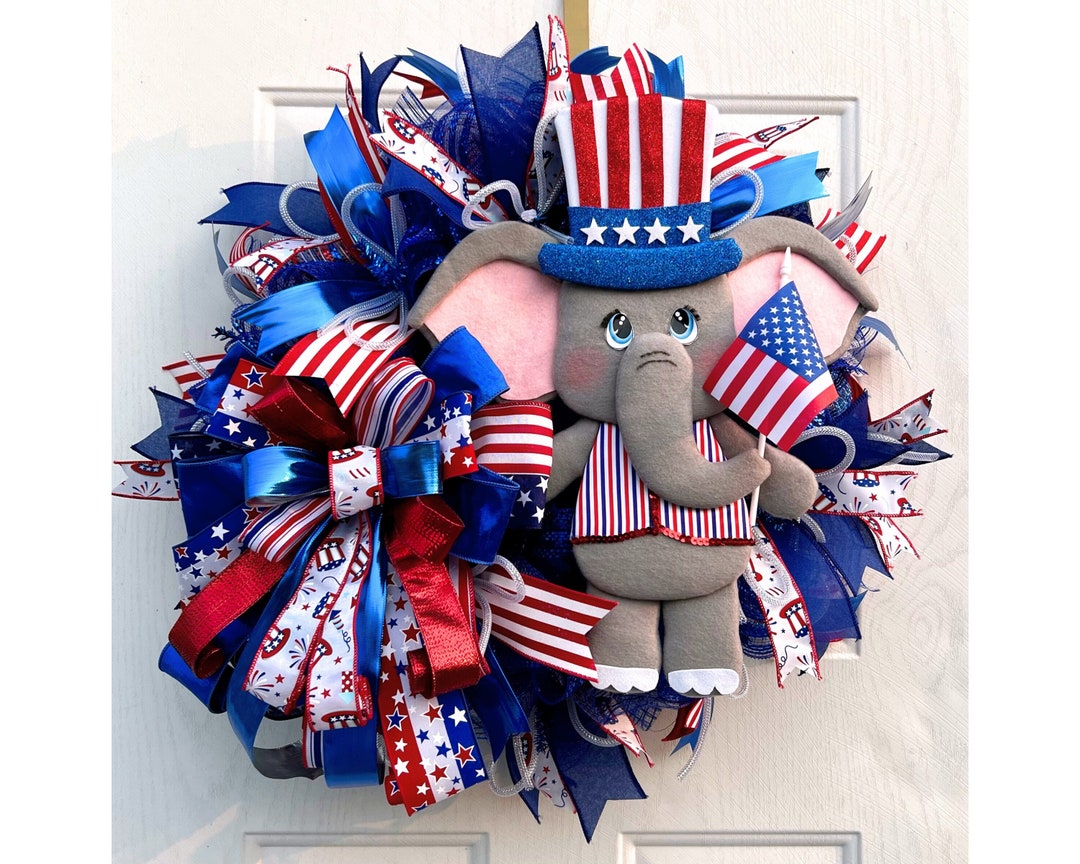 Patriotic Elephant Deco Mesh Wreath 4th of July Door Decor - Etsy