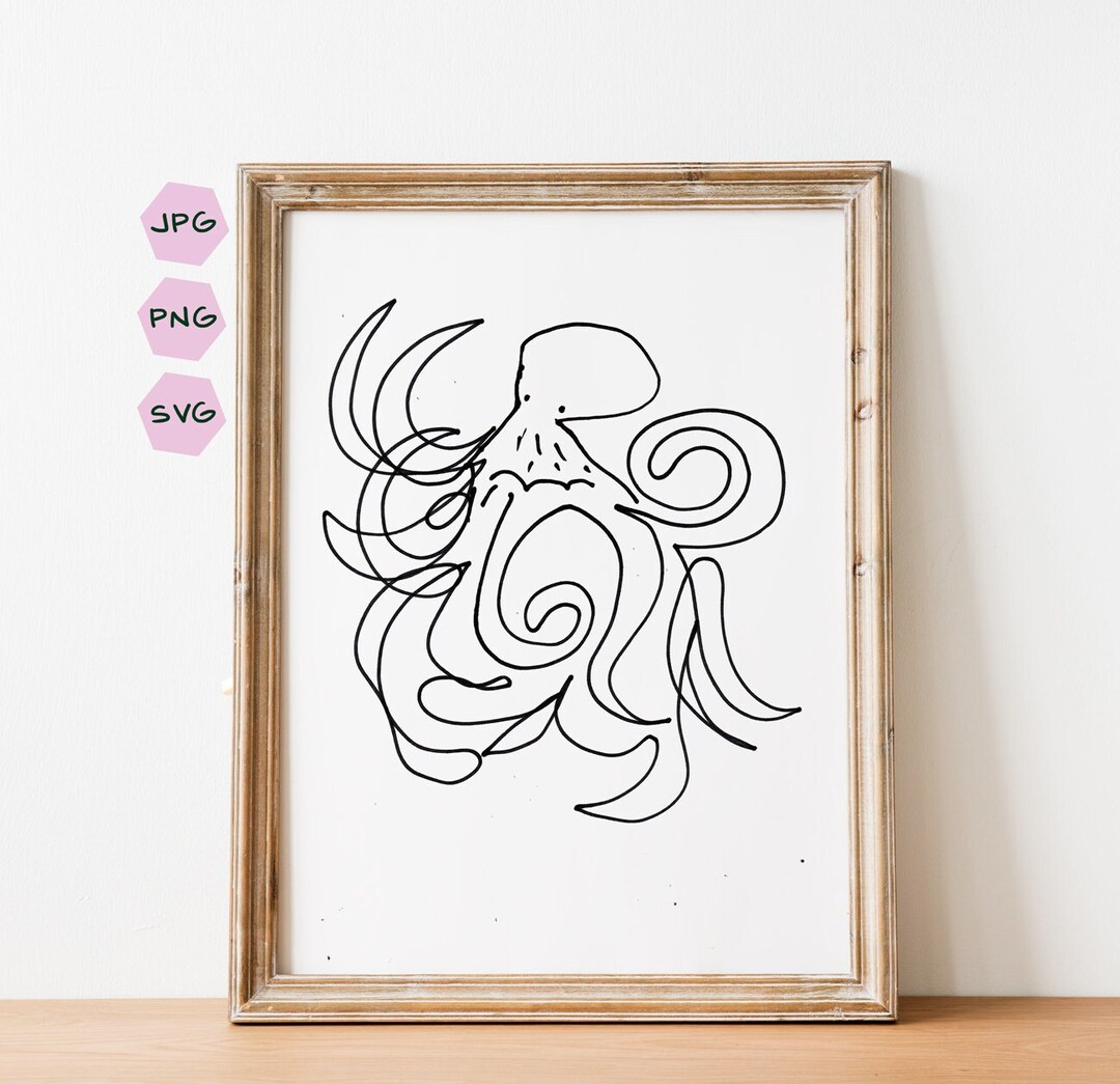 Funny Octopus Art, Ocean Baby Shower, Bathroom Octopod Sketch ...