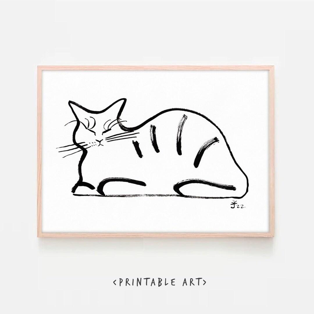 Sleeping Cat Wall Art Print, Printable Digital Download, Custom Cat ...