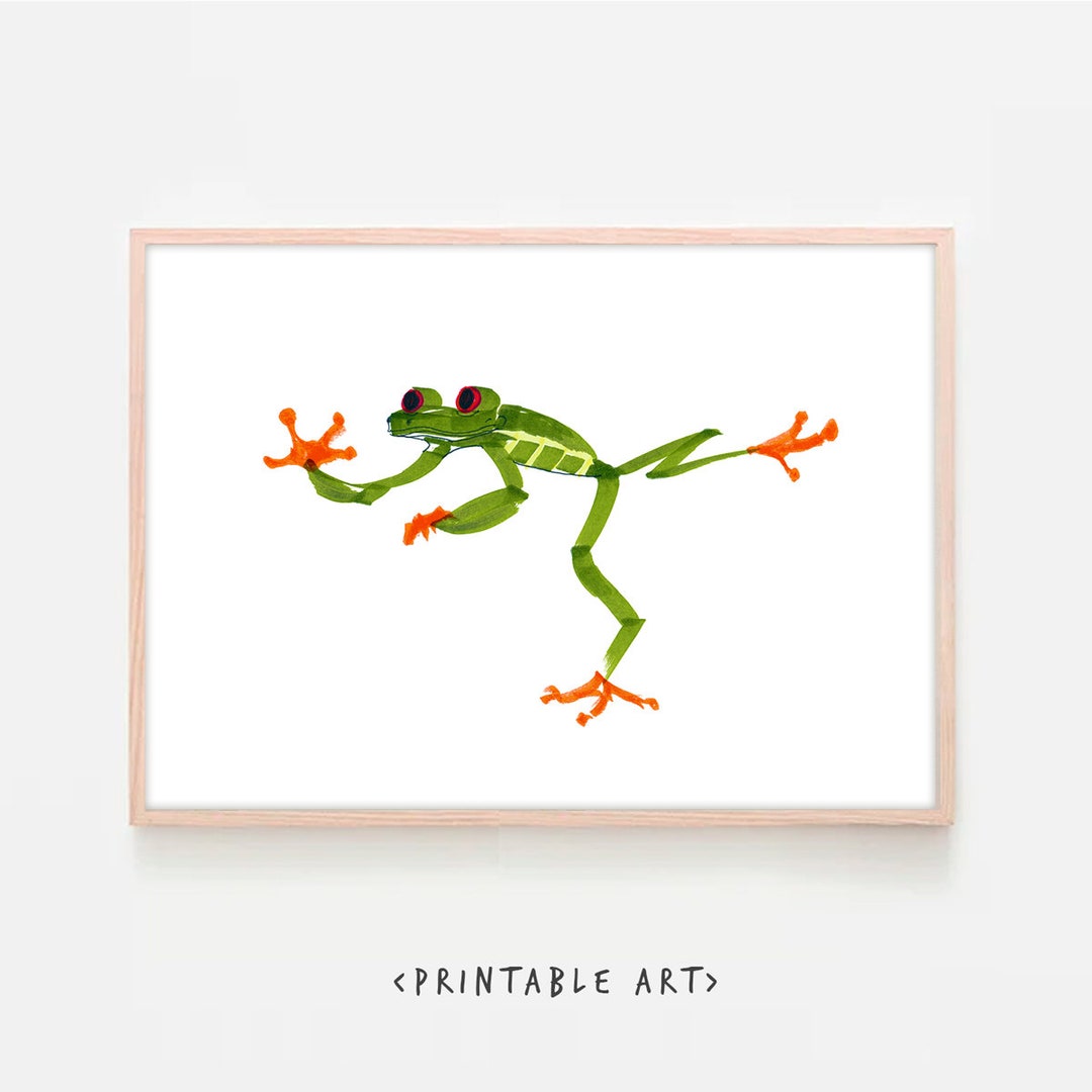 Frog Printable Art, Funky Wall Art, Natural Nursery Decor, Frog Png ...