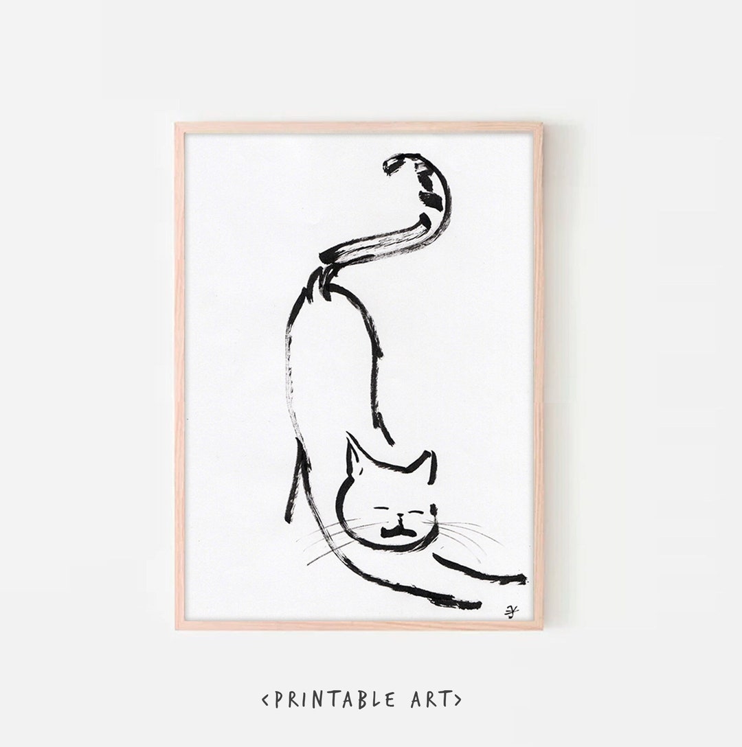 Stretching Cat Wall Art Print, Printable Digital Download, Custom Cat ...