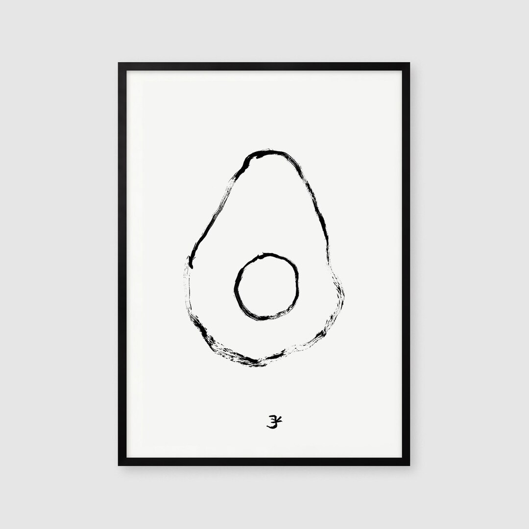 Minimalist Avocado Print, Simple Kitchen Decor, Avocado Gift, Fruit ...