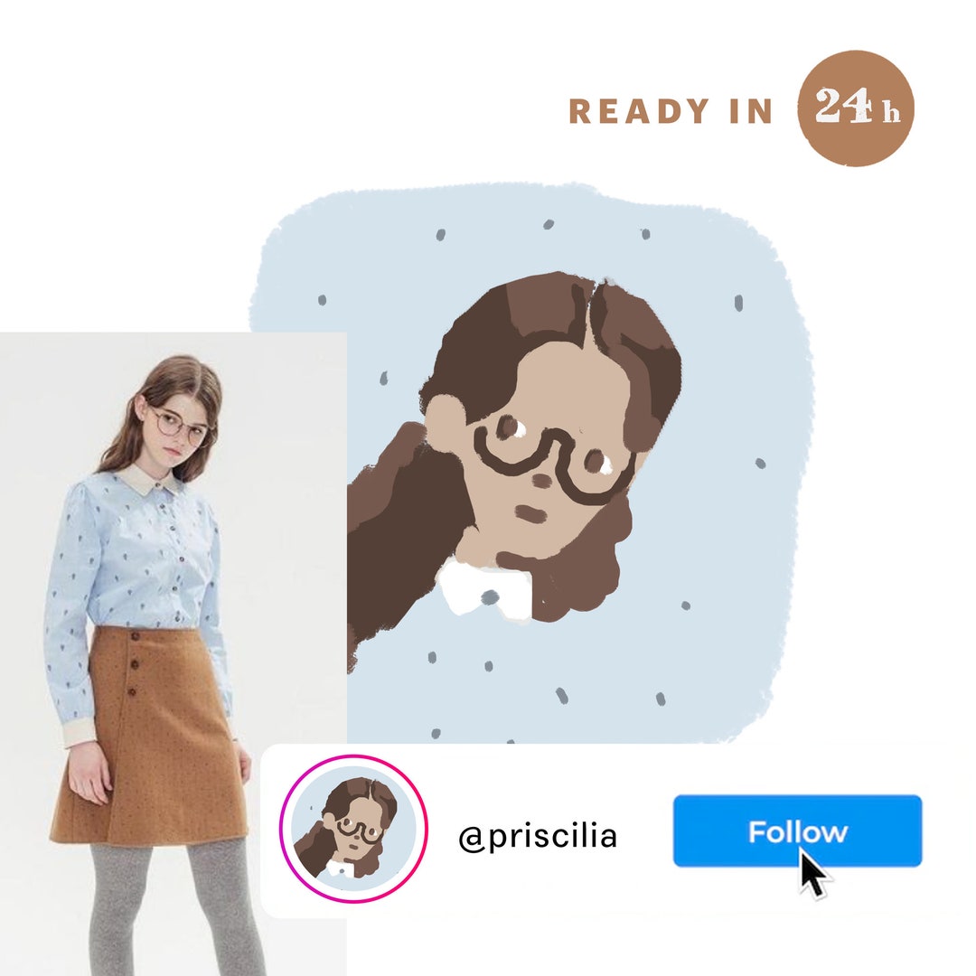 Cartoon Profile Doodle Portrait ~ Gift for Her - Etsy