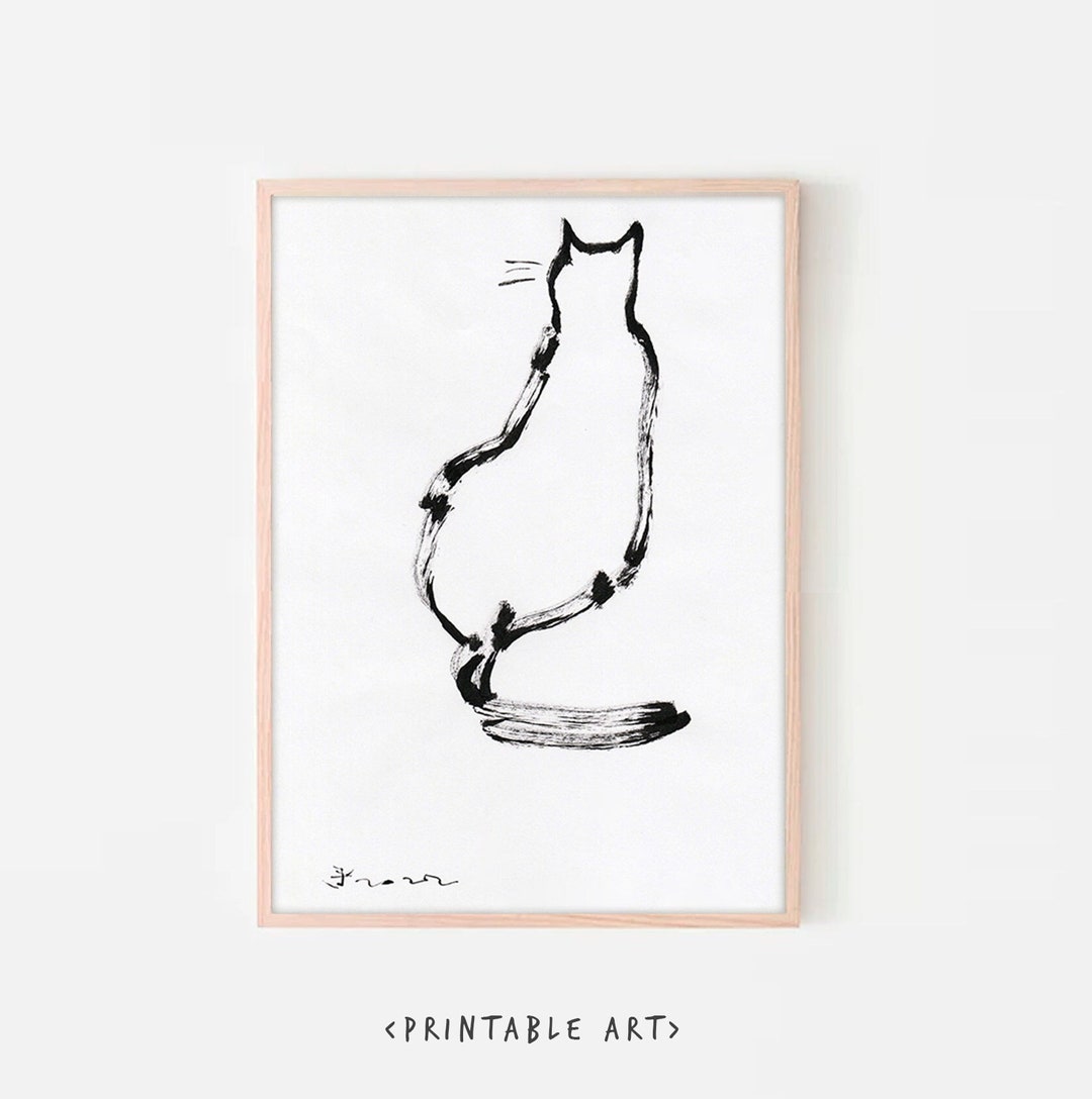 Sitting Cat Wall Art Print, Printable Digital Download, Custom Cat Wall ...