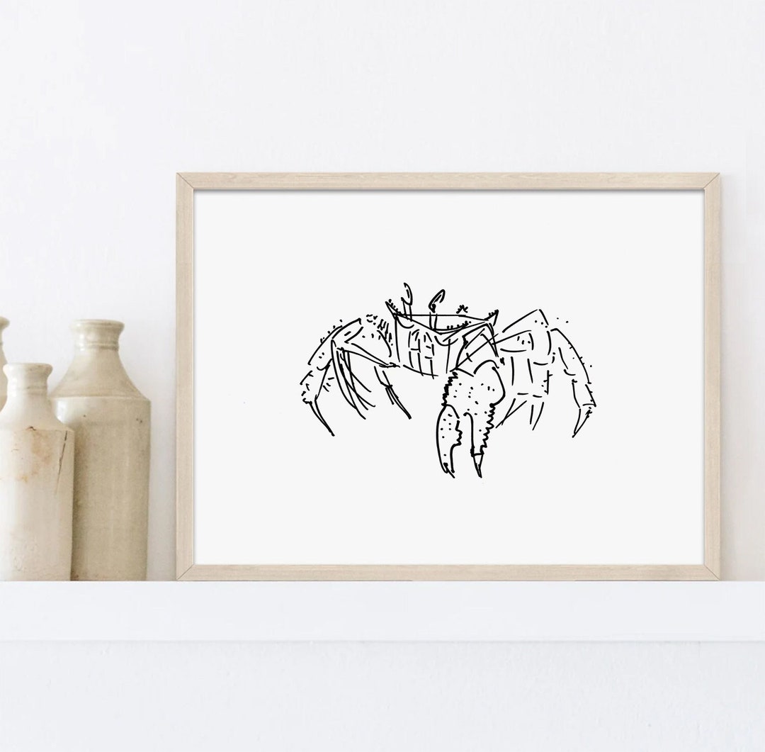 Crab Print, Simple Crustacean Drawing, Instant Download, Coastal Print ...