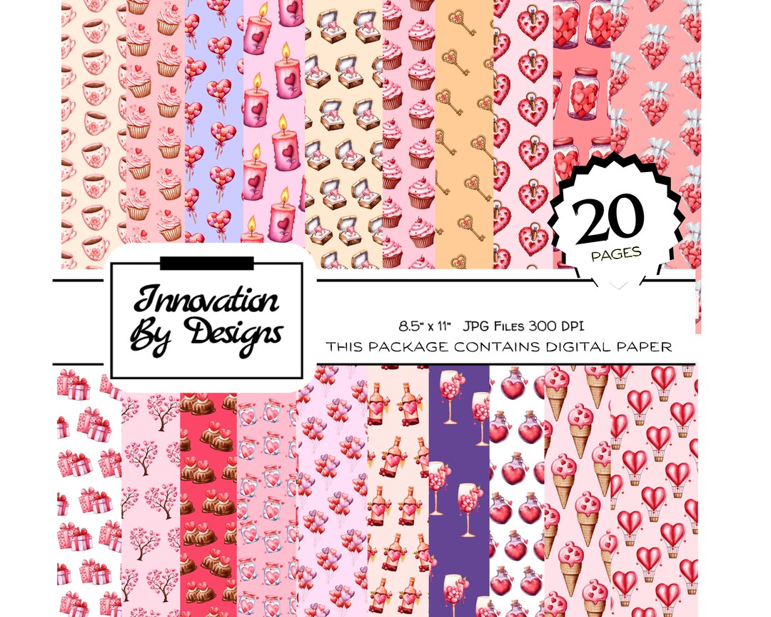 PRINTABLE Love MEGA Digital Scrapbook Paper Pack Set of 20 Sheets - Etsy