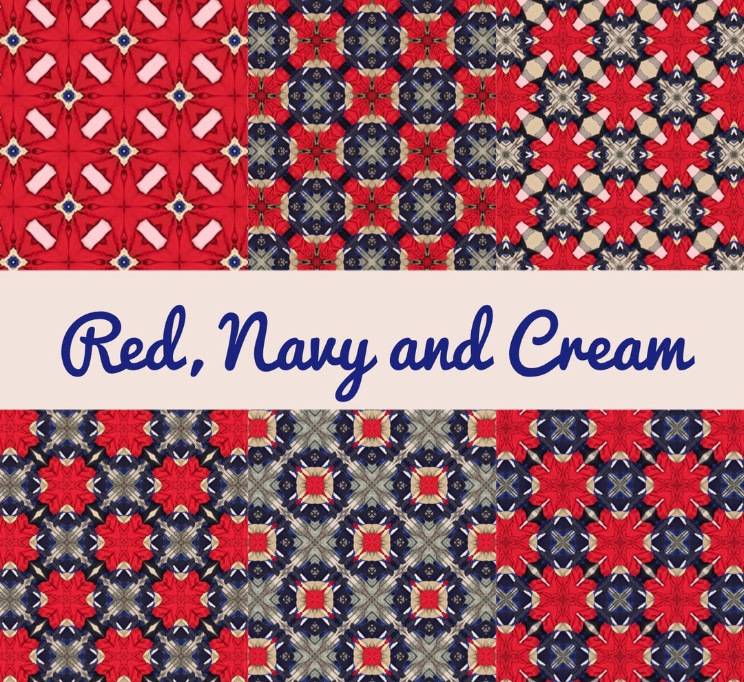 PRINTABLE Red, Navy and Cream Digital Paper, Set of 6 Sheets, Instant ...