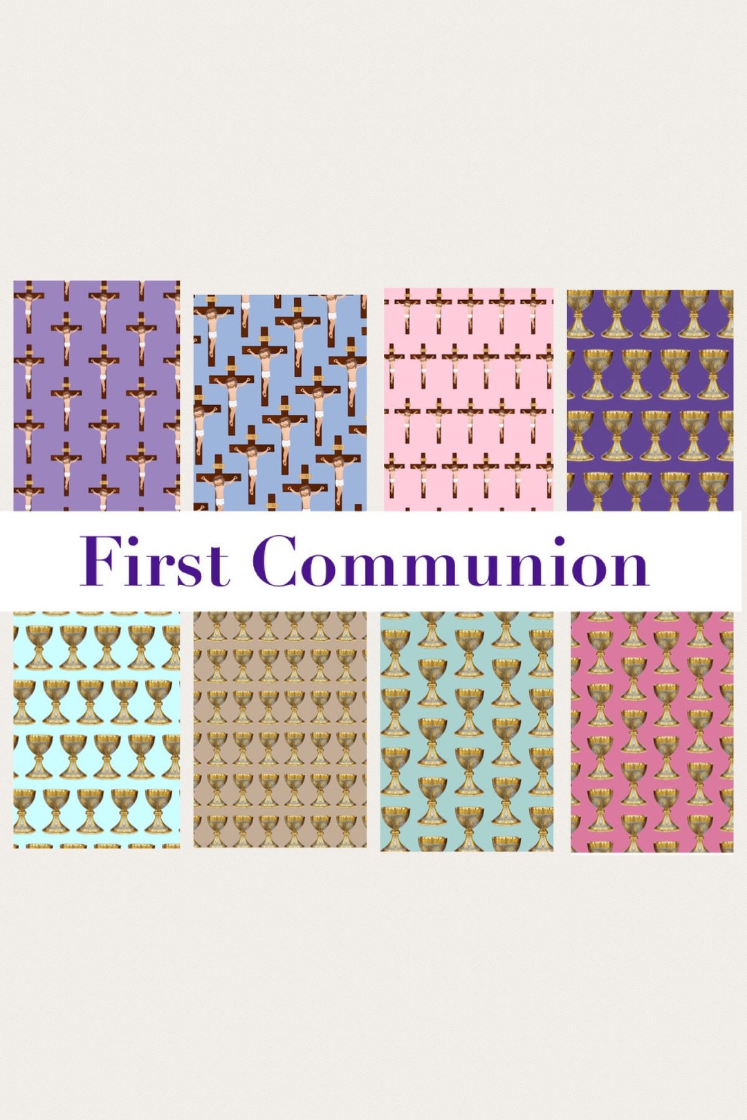 First Communion Digital Paper Pack Set of 8 Printable Sheet - Etsy