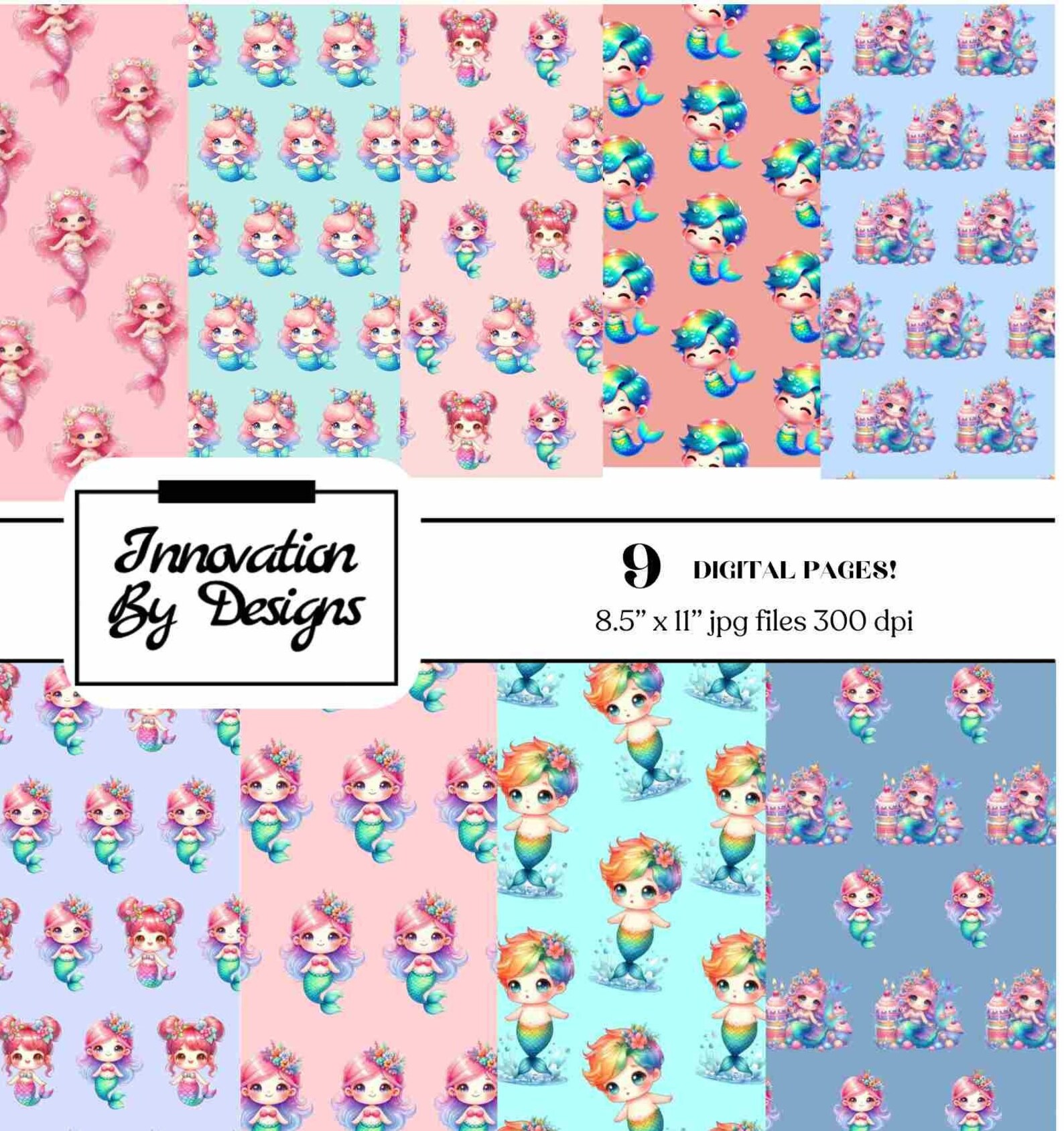 PRINTABLE “mermaid Mayhem” Digital Paper Pack Scrapbook Paper Set of 9 ...
