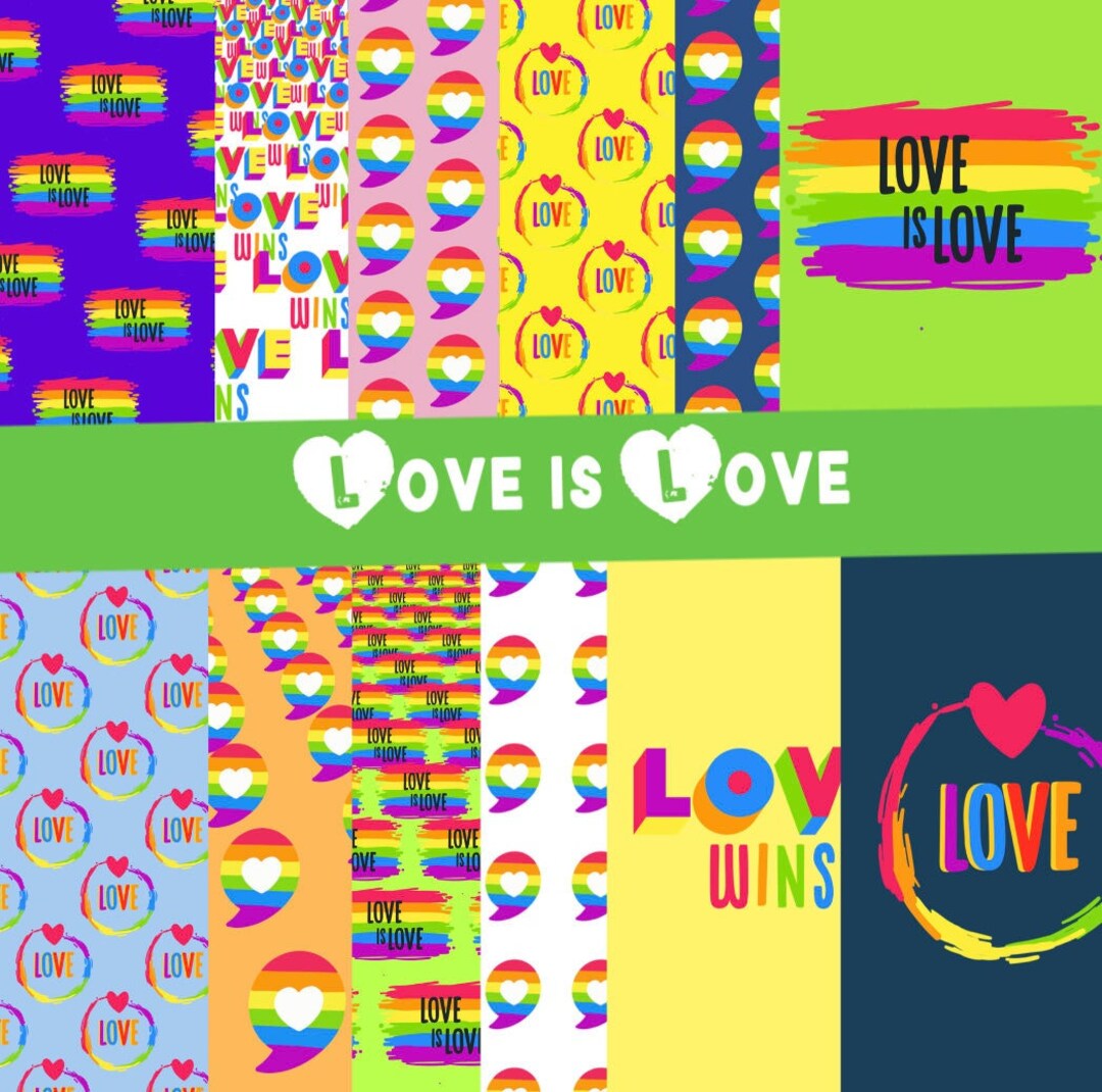 PRINTABLE “love is Love” Digital Paper Pack Scrapbook Paper Set of 12 ...