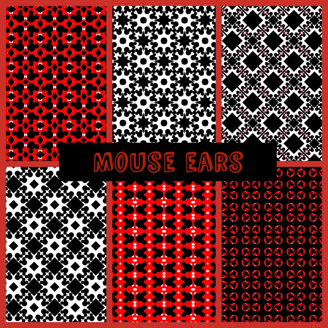 PRINTABLE Mouse Ears Digital Paper Pack Scrapbook Paper Set of 6 Sheets ...