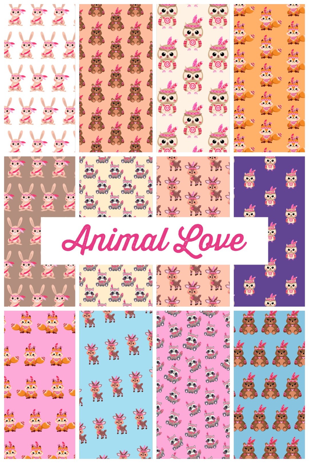 PRINTABLE Animal Love Digital Paper Pack Scrapbook Paper Set of 12 ...