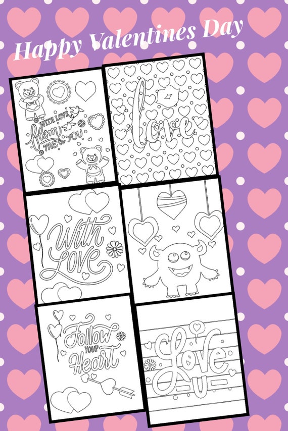 Valentine 6 Coloring Pages | Etsy