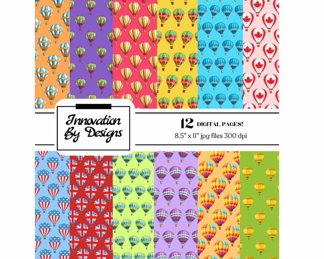 PRINTABLE Hot Air Balloons Digital Paper Pack Scrapbook Paper Set of 12 ...