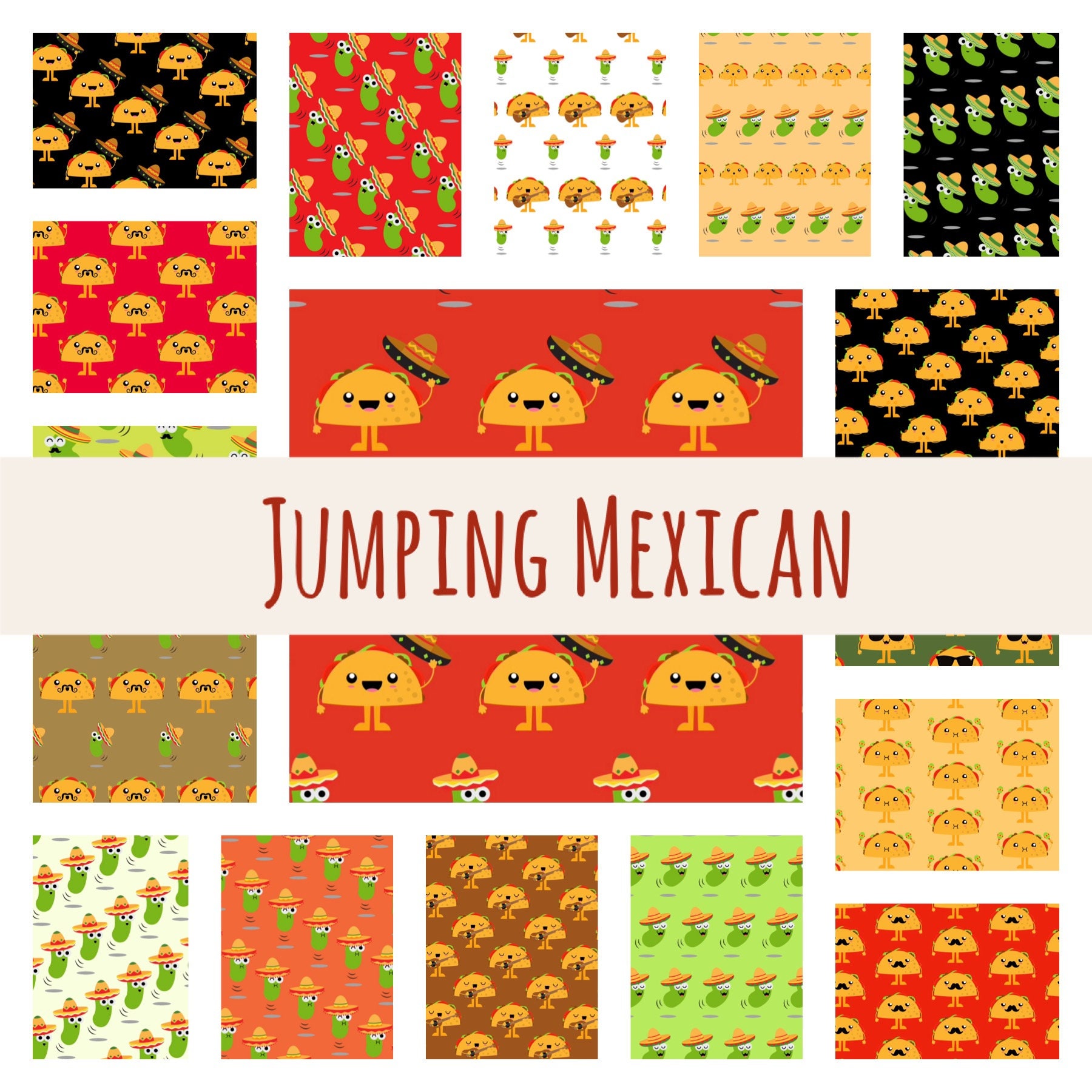 PRINTABLE Jumping Mexican Digital Paper Pack Scrapbook Paper Set of 17 ...