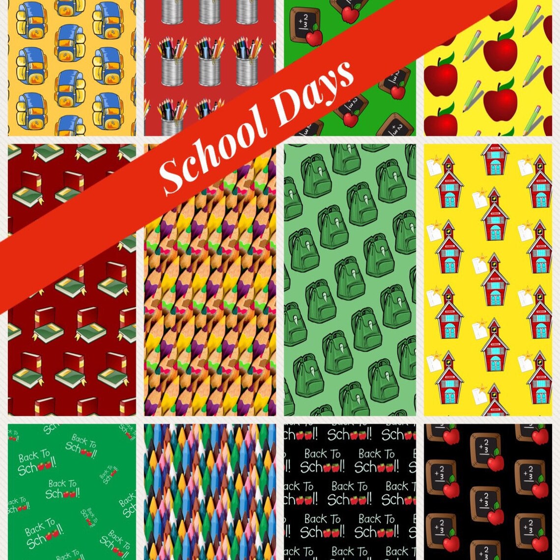 PRINTABLE School Days Digital Paper Pack Scrapbook Paper Set of 12 ...