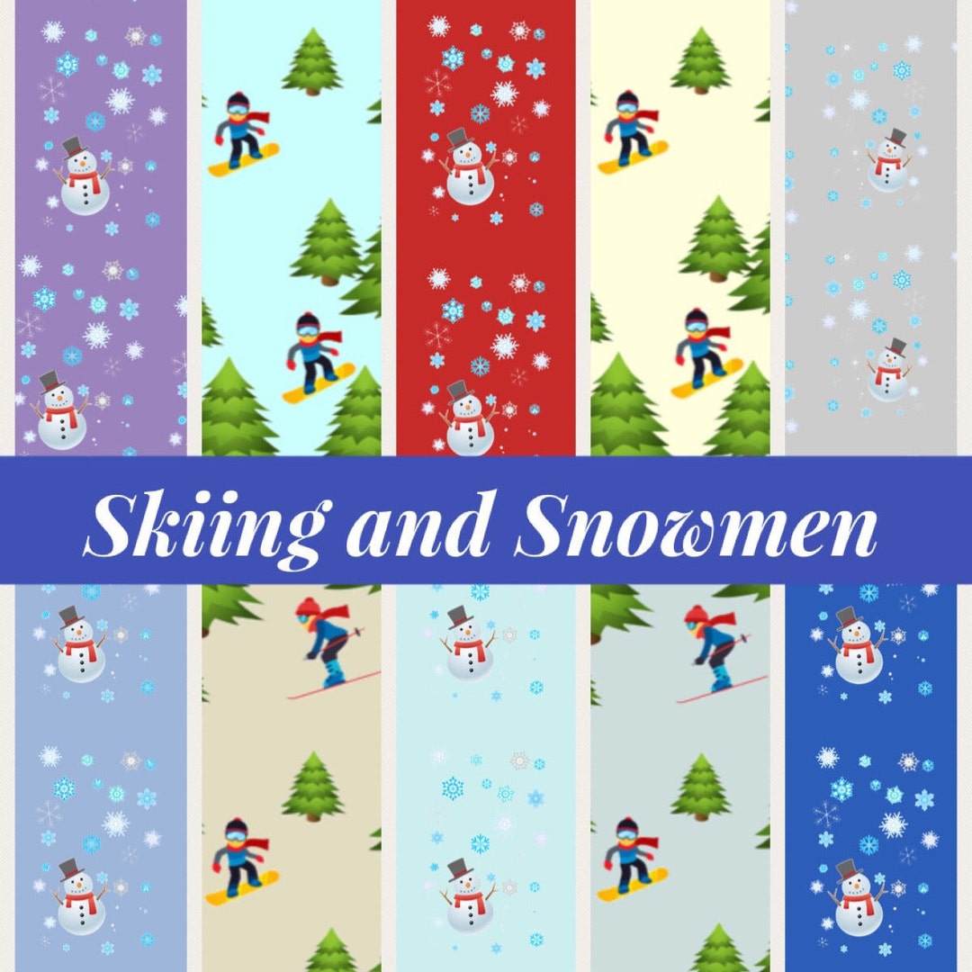 PRINTABLE Skiing and Snowmen Digital Paper Pack Scrapbook Paper Set of ...
