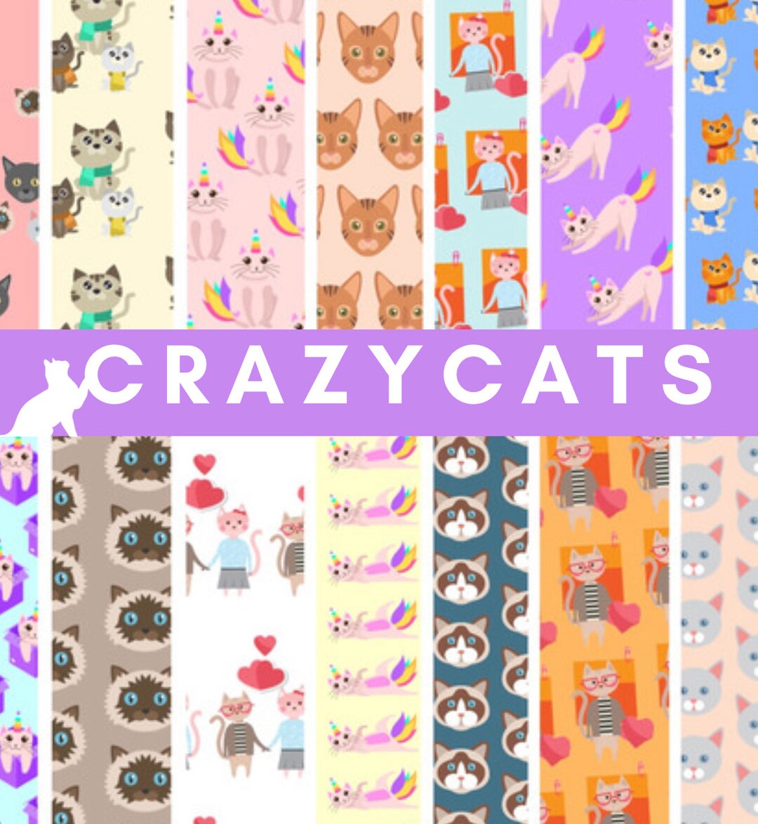 PRINTABLE "crazy Cats" Digital Paper Pack Scrapbook Paper Set - Etsy