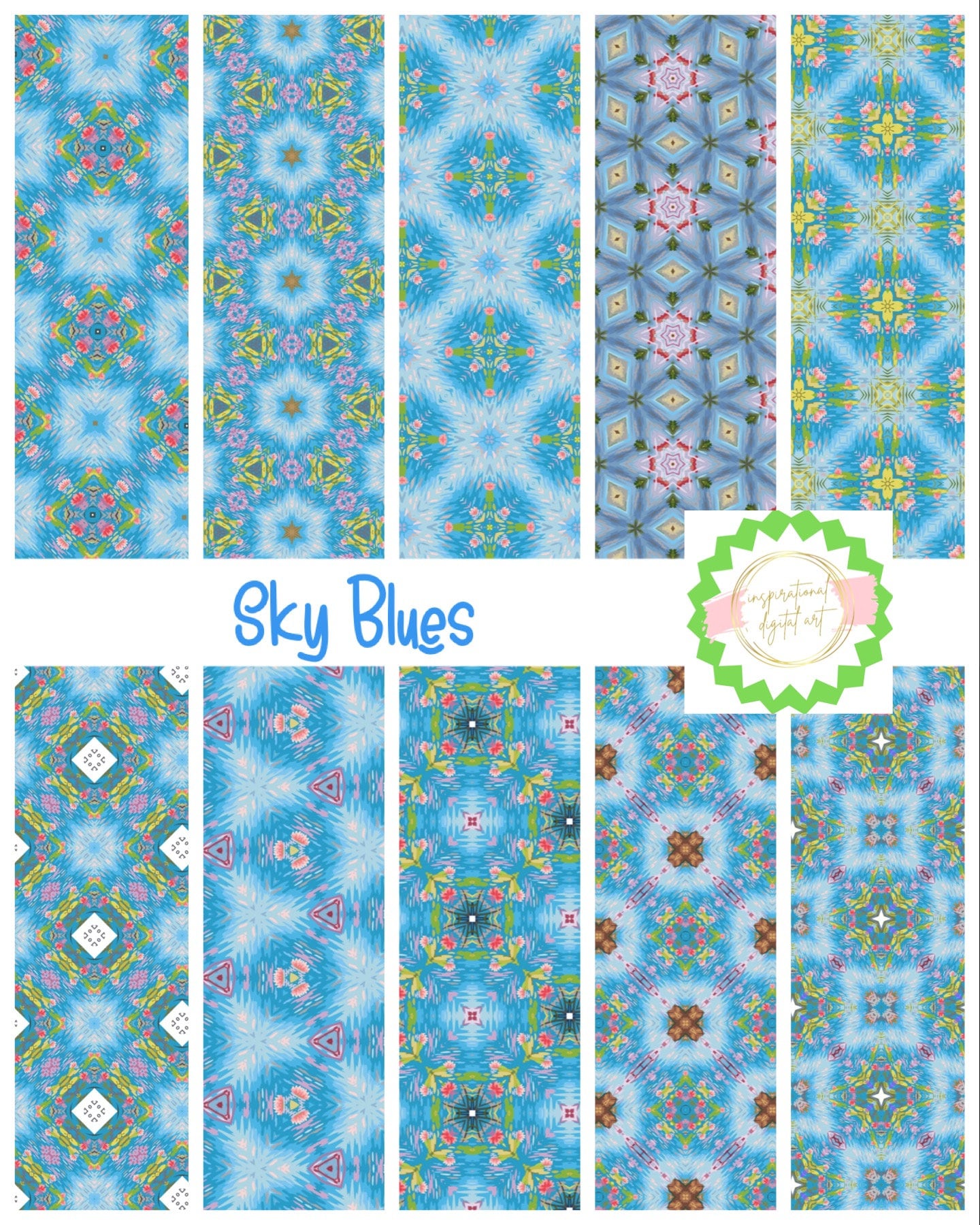 PRINTABLE Sky Blue Digital Paper Pack Scrapbook Paper Set of 10 Sheets ...