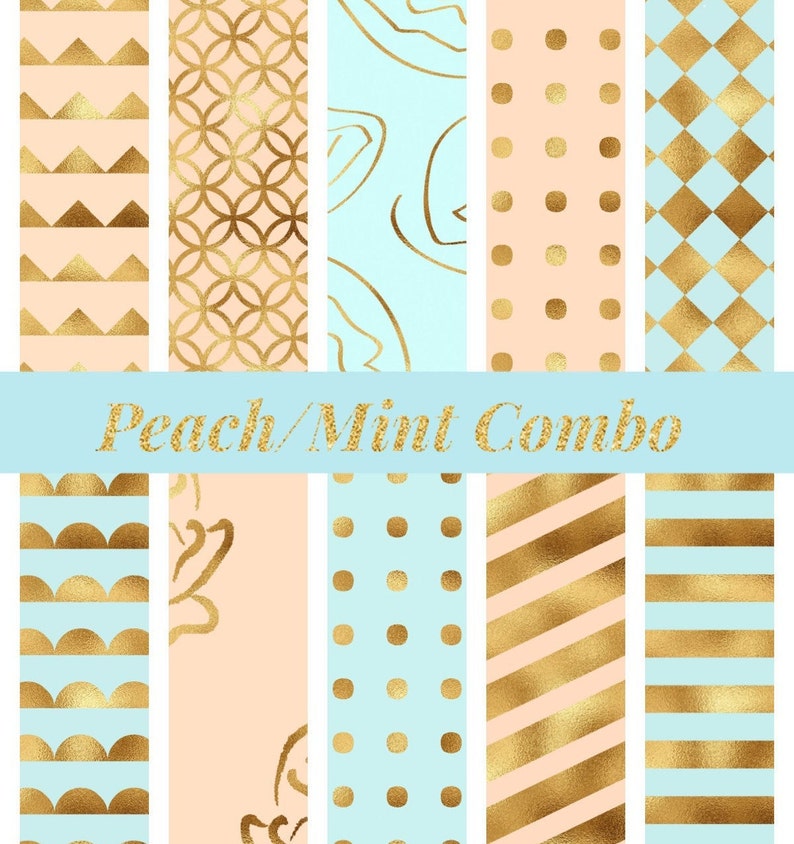 PRINTABLE Peach and Mint Digital Paper Pack Scrapbook Paper Set of 10 ...