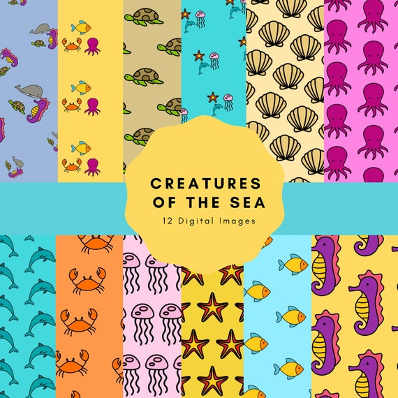PRINTABLE creatures of the Sea Digital Paper Pack Scrapbook - Etsy