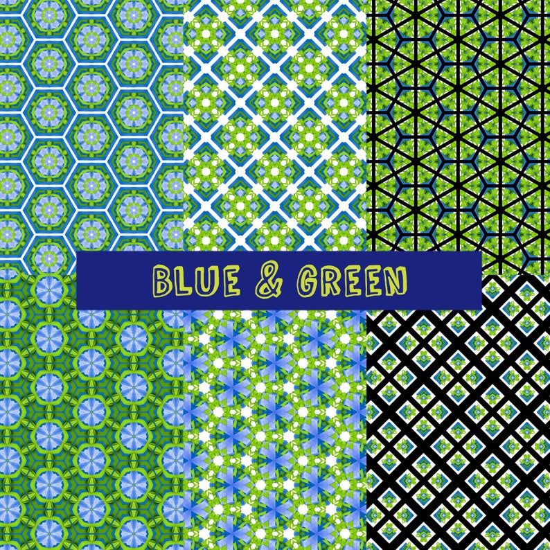 PRINTABLE Blue and Green Digital Paper Pack Scrapbook Paper Set of 6 ...