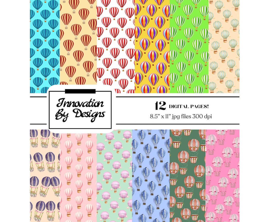 PRINTABLE Hot Air Balloons 2 Digital Paper Pack Scrapbook Paper Set of ...