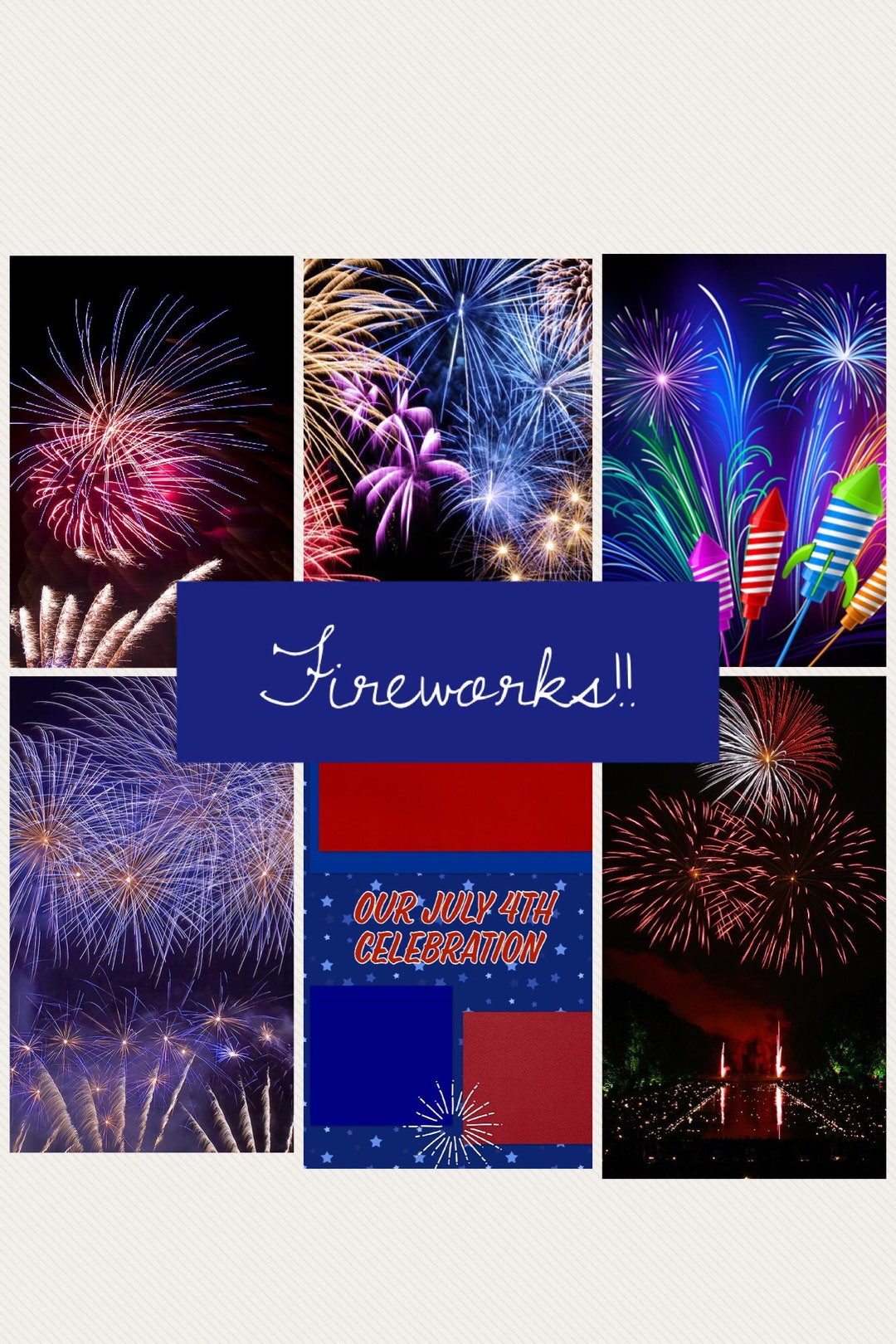 PRINTABLE Fireworks Digital Paper Pack Scrapbook Paper Set of 6 Sheets ...