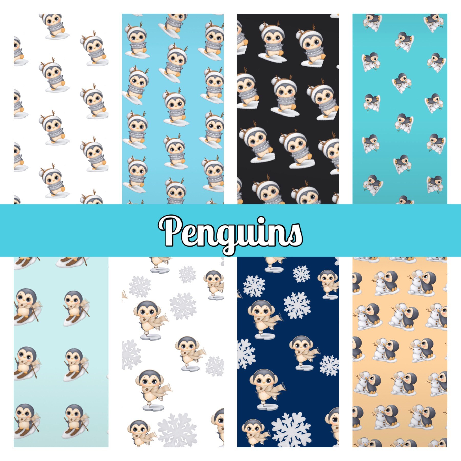 PRINTABLE Penguins Digital Paper Pack Scrapbook Paper Set of 8 Sheets ...