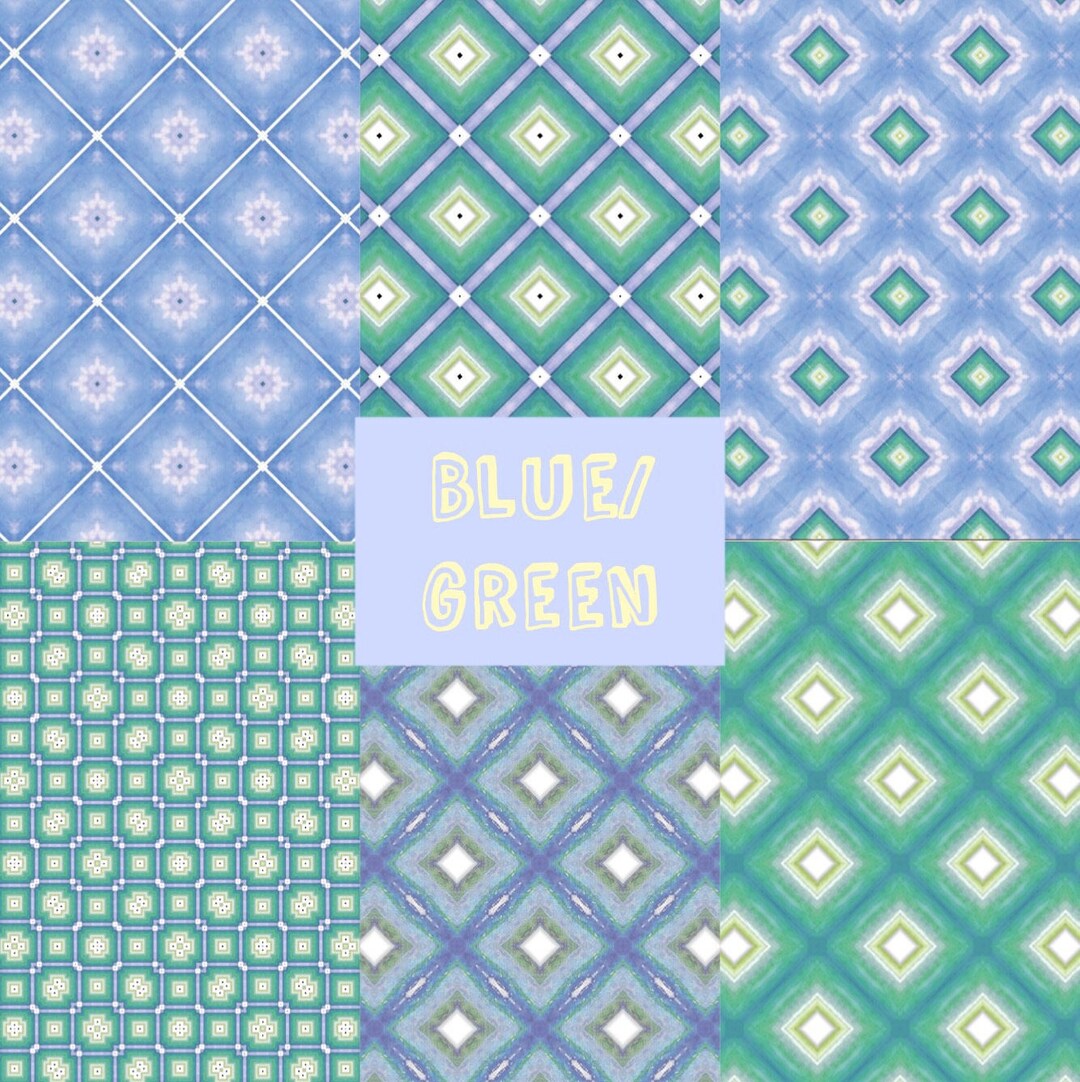 PRINTABLE Blue/green Digital Paper Pack Scrapbook Paper Set of 6 Sheets ...