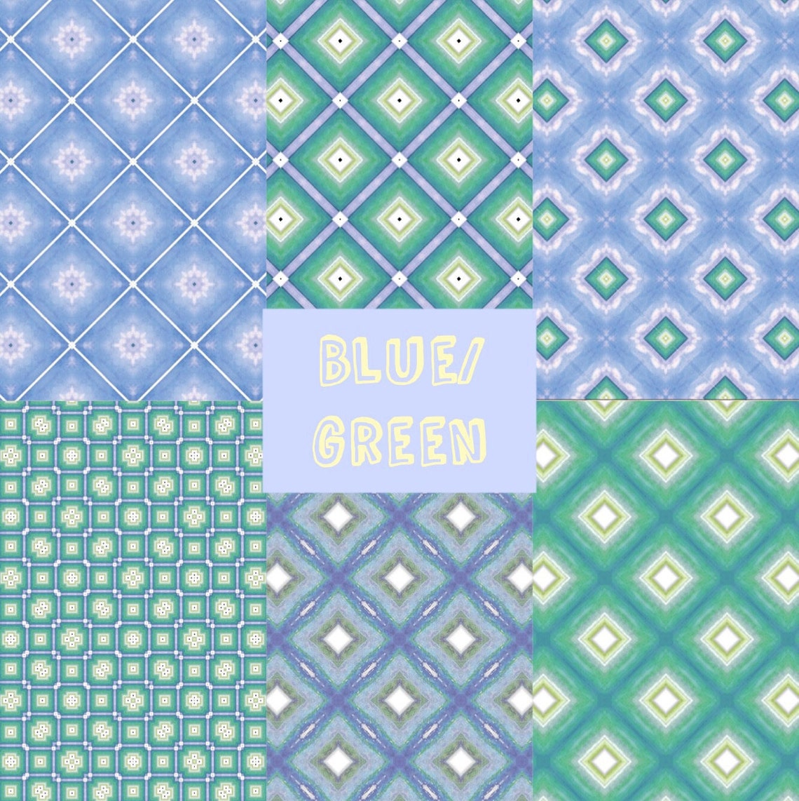PRINTABLE Blue/green Digital Paper Pack Scrapbook Paper Set of 6 Sheets ...