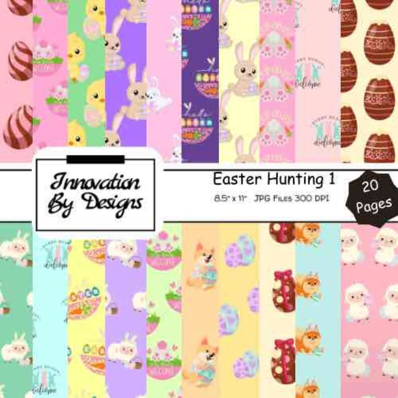 PRINTABLE Easter Hunting 1 Digital Paper Pack Scrapbook Paper Set of 20 ...