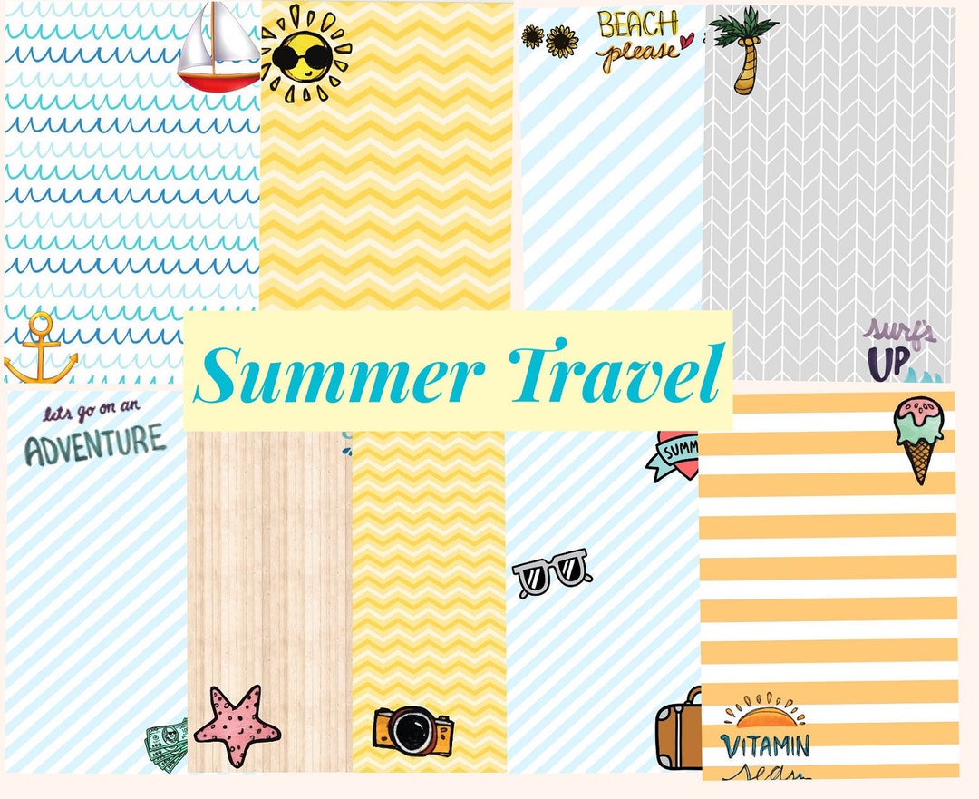 PRINTABLE Summer Travel Digital Paper Pack Scrapbook Paper Set of 9 ...
