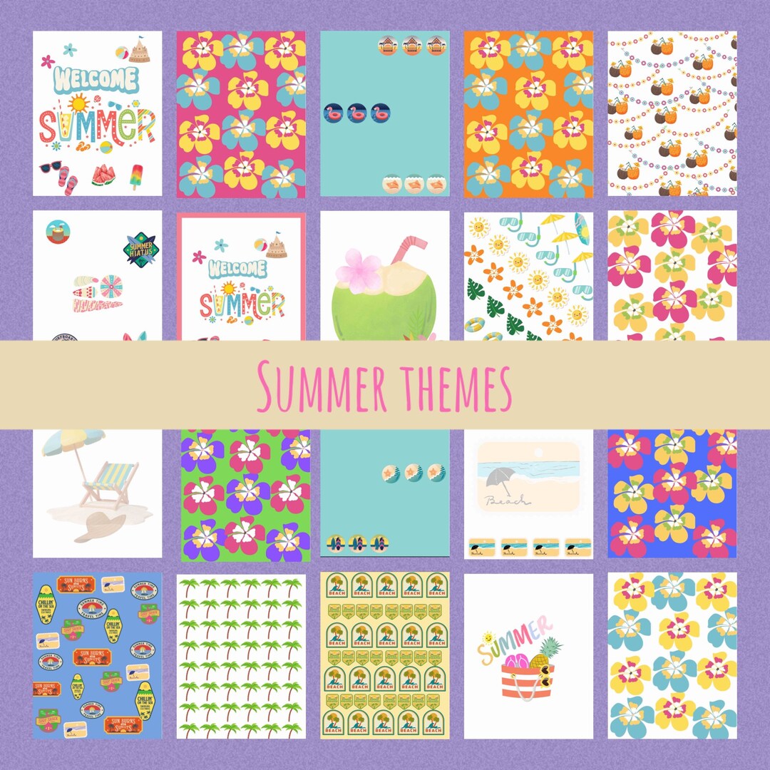 PRINTABLE Summer Themes Patterns Digital Paper Pack Scrapbook Paper Set ...
