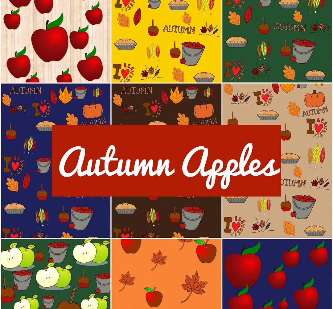 PRINTABLE Autumn Apples Digital Paper Pack Scrapbook Paper Set of 9 ...
