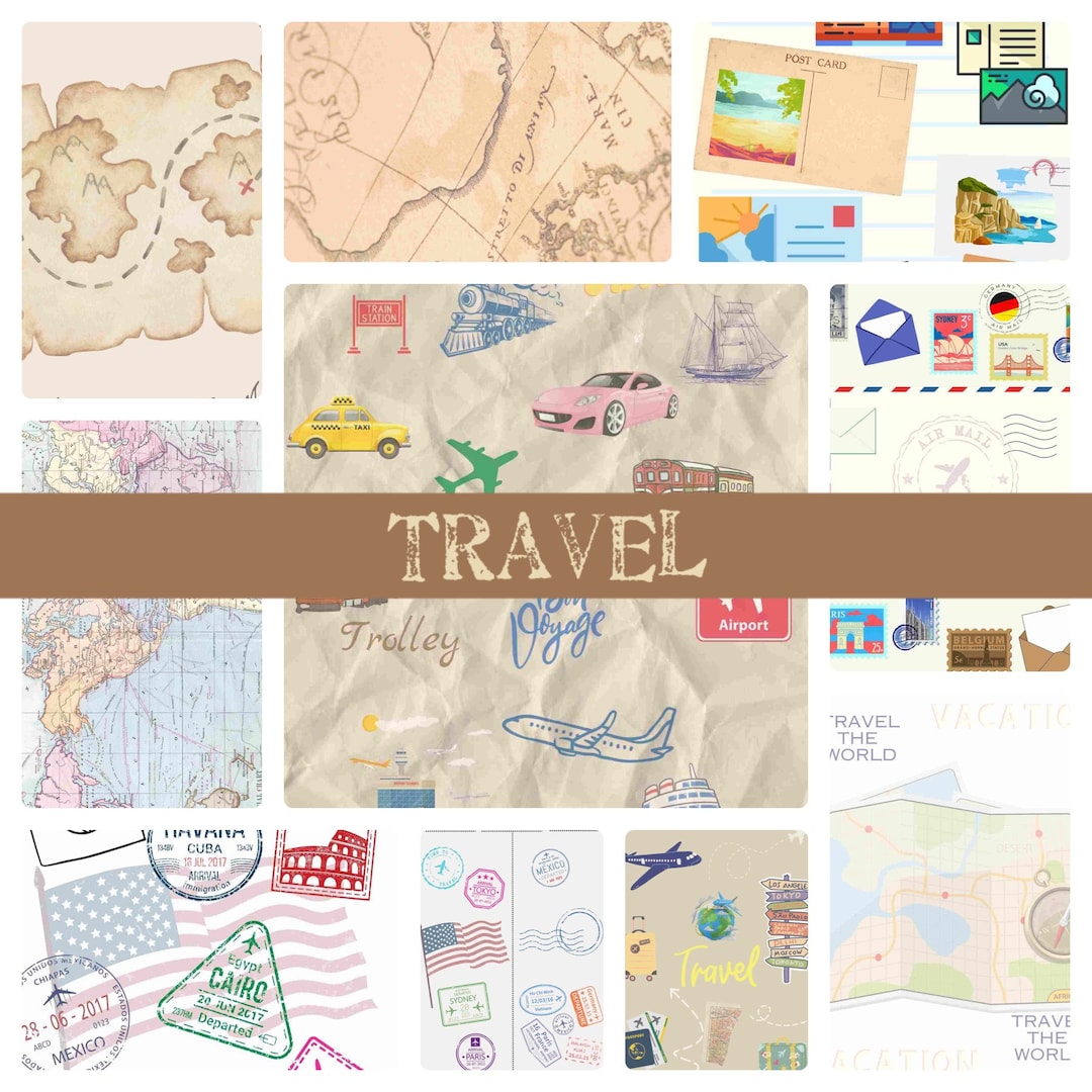 PRINTABLE Travel Digital Paper Pack Scrapbook Paper Set of 10 Sheets - Etsy