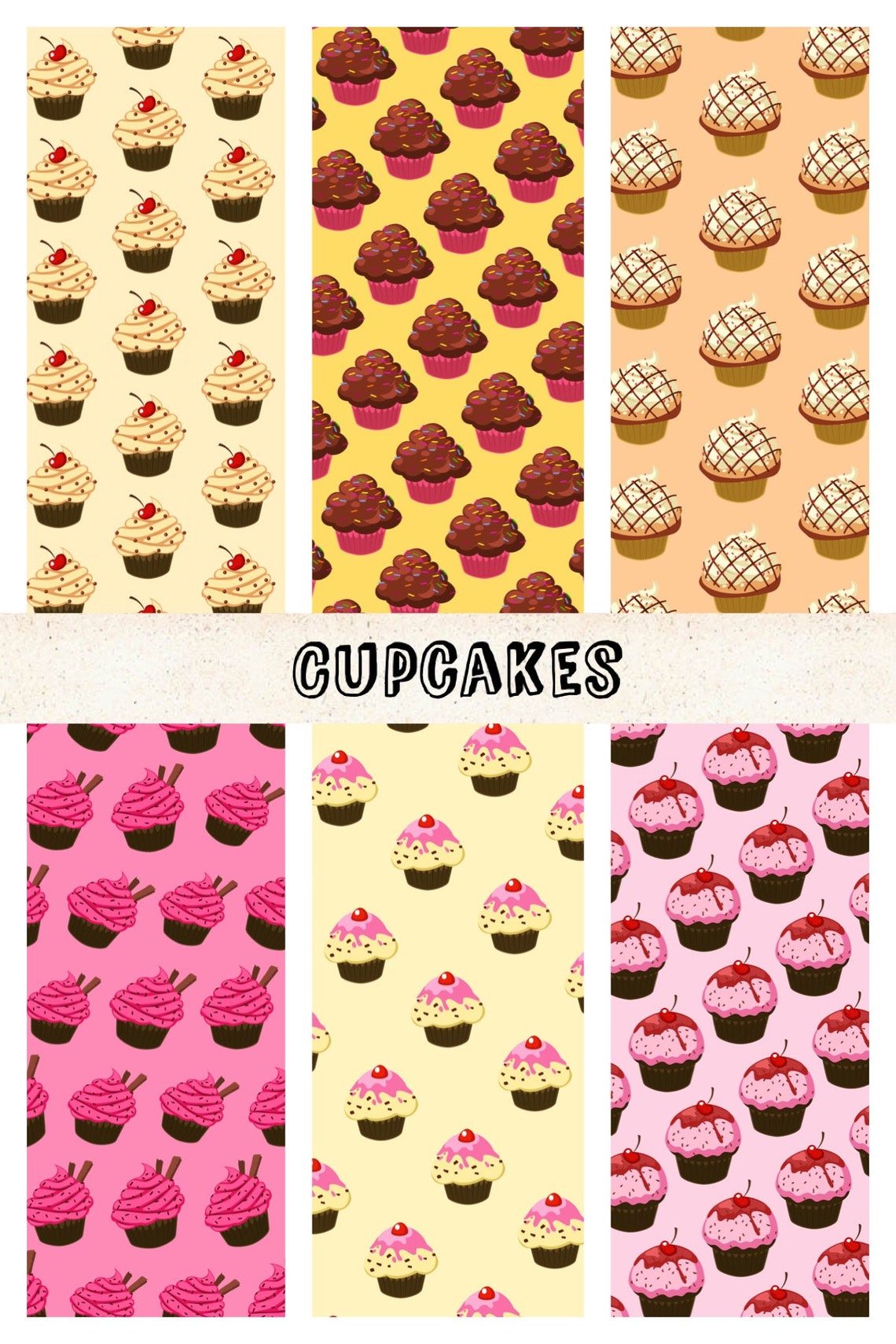 PRINTABLE “cupcakes” Digital Paper Pack Scrapbook Paper Set of 6 Sheets ...