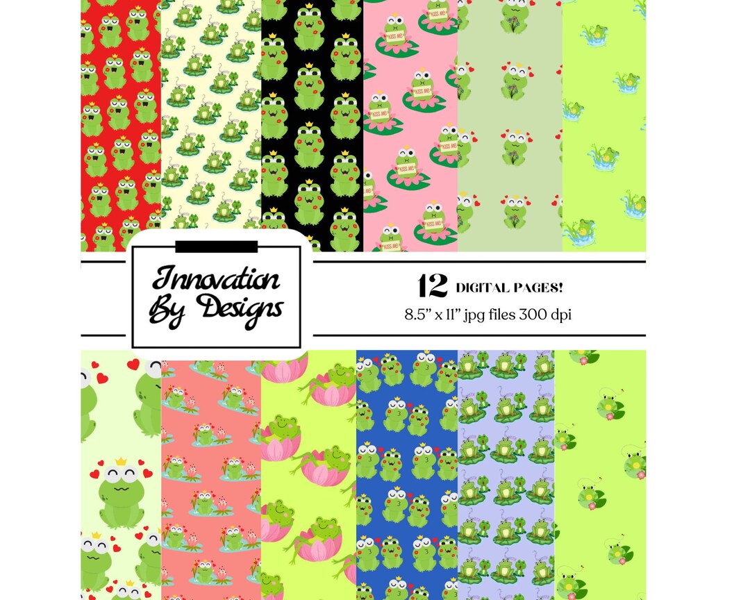 PRINTABLE Froggy Digital Paper Pack Scrapbook Paper Set of 12 Sheets - Etsy
