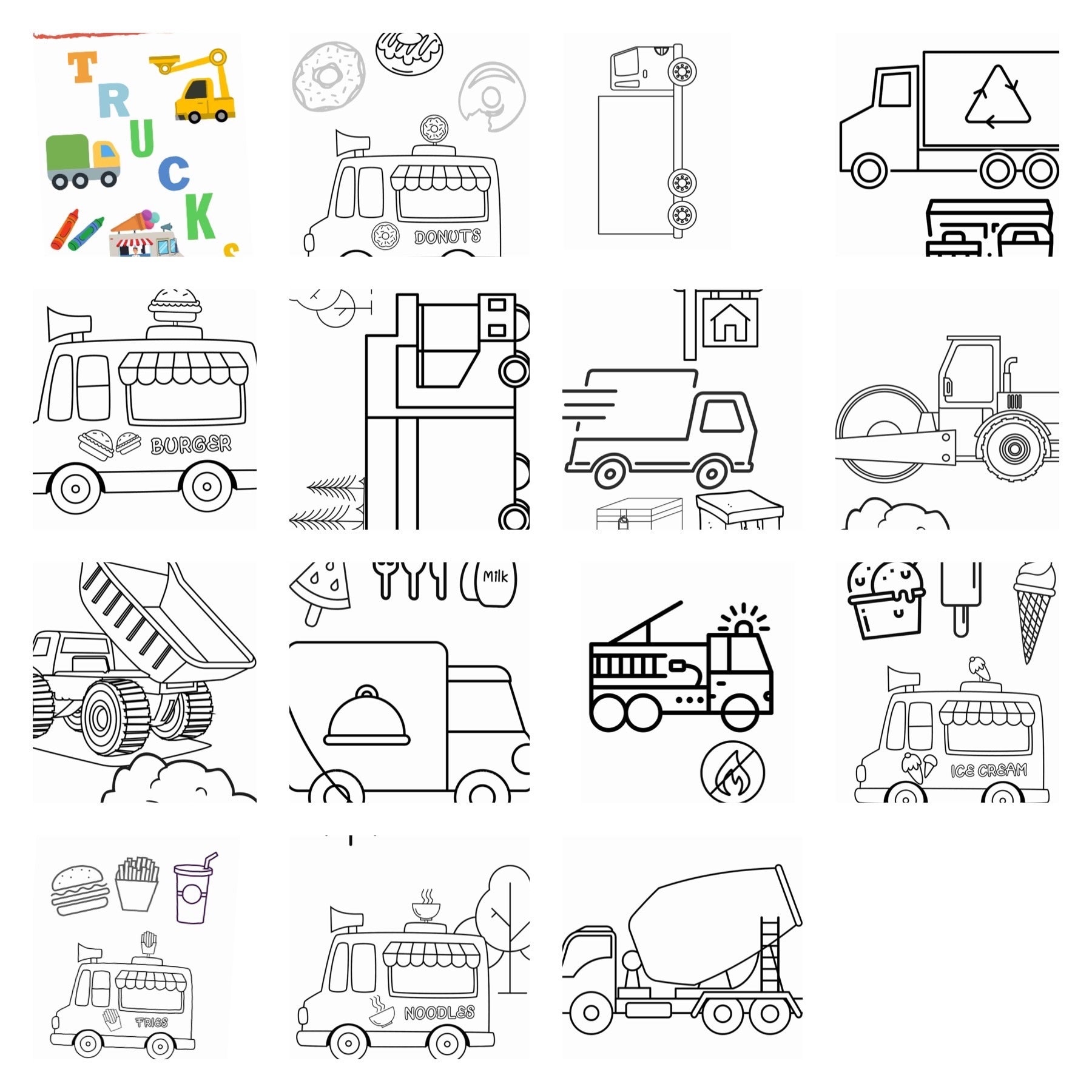 PRINTABLE “trucks” Coloring Book 14 Pages - Etsy