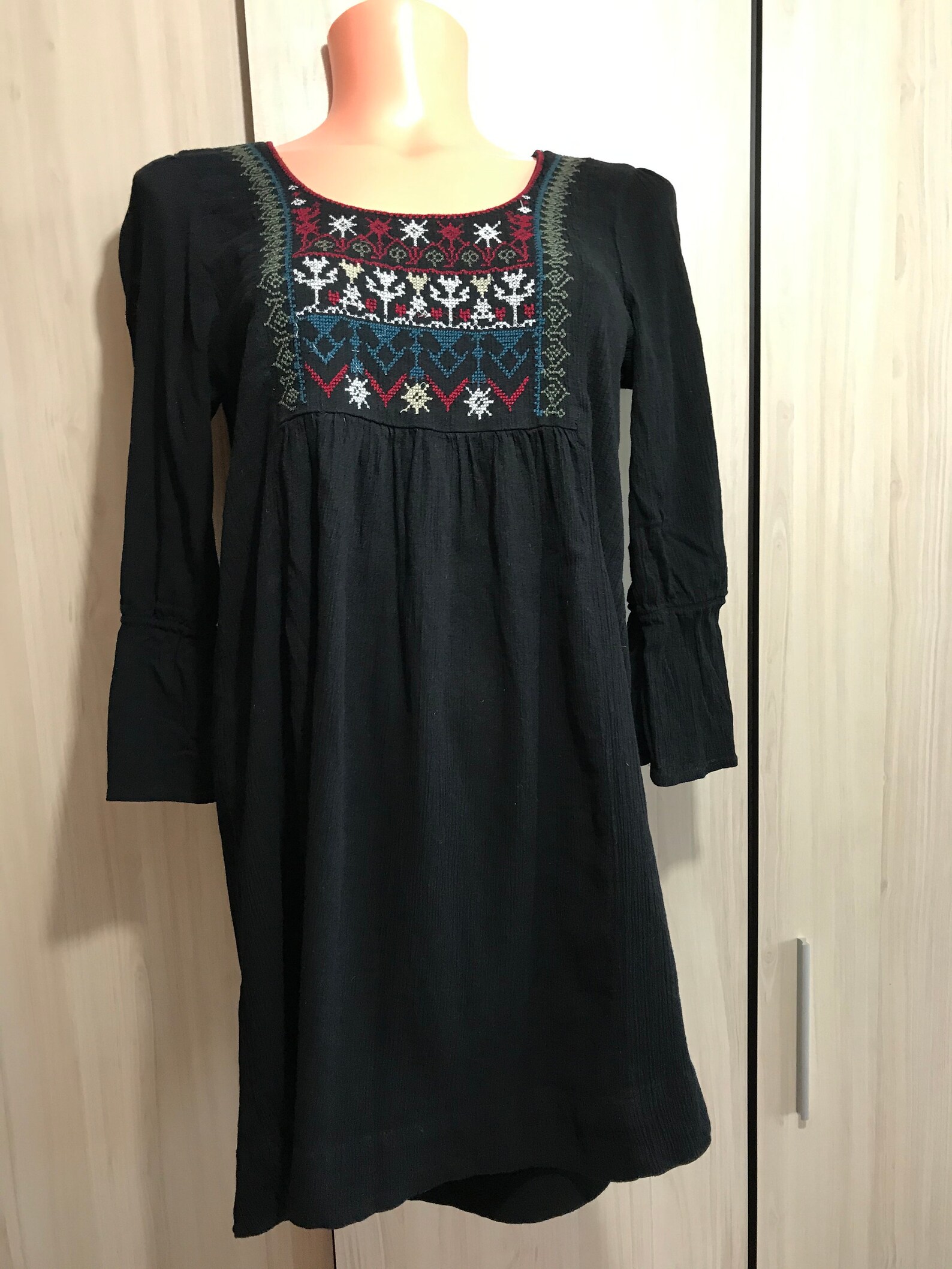 Vintage tunic, Vintage black tunic, Black tunic, Embroidered black ...