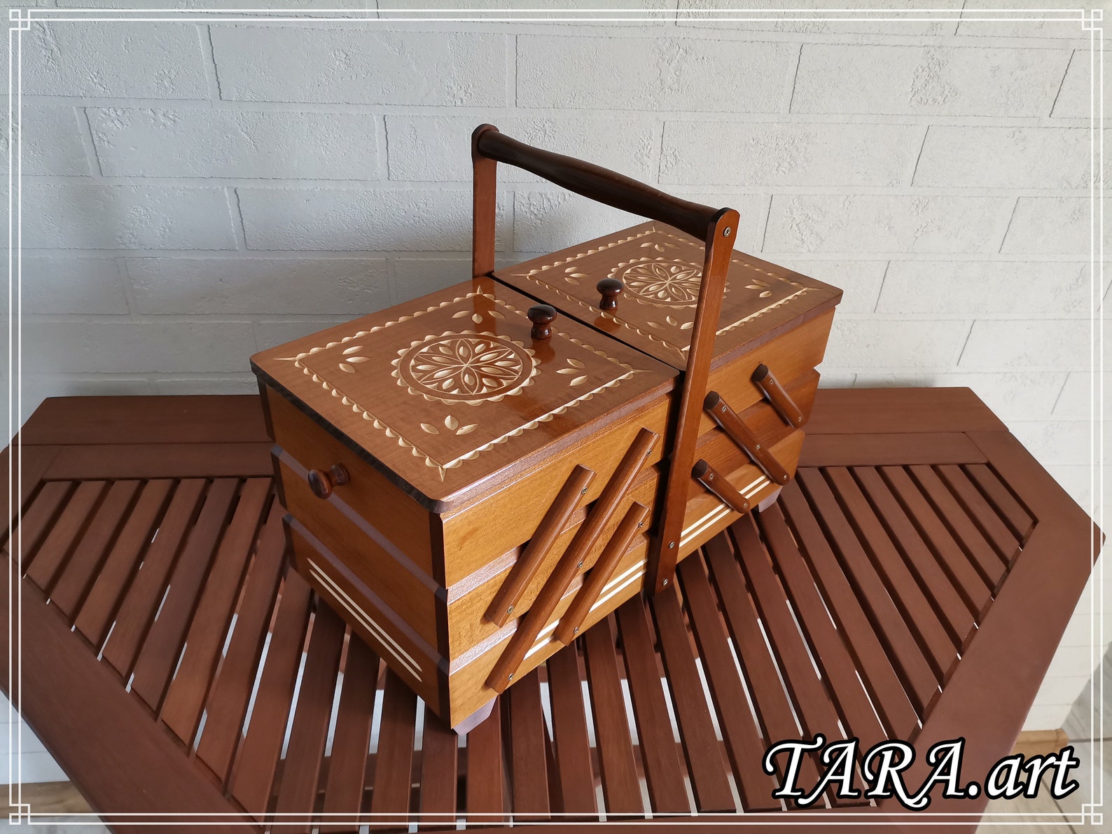 Brown Sewing Box Wood Storage Box for Sewing Kit Fold Out - Etsy