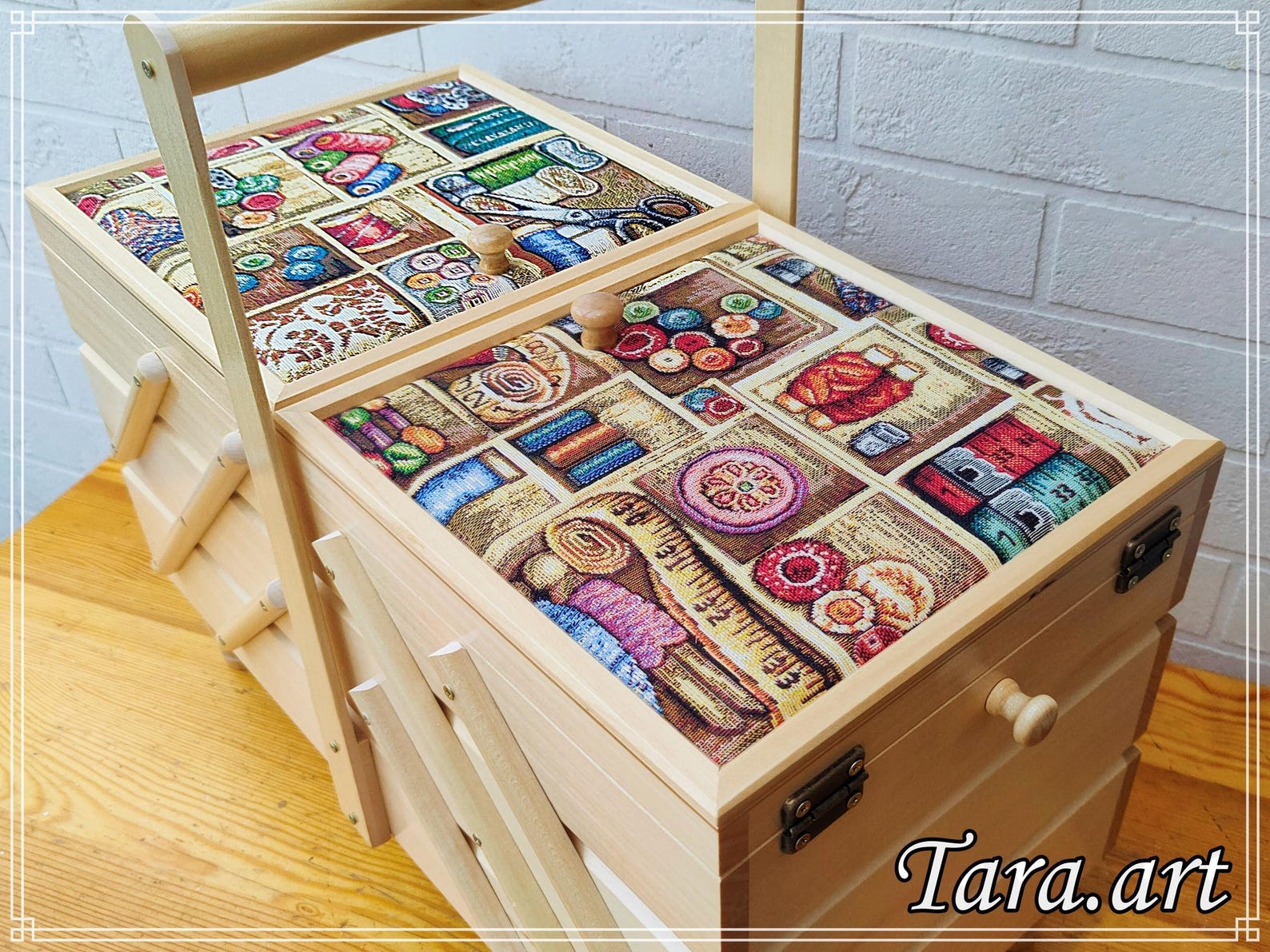 The Biggest Sewing Box, Wood Storage Box for Sewing Kit, Fold Out Box ...