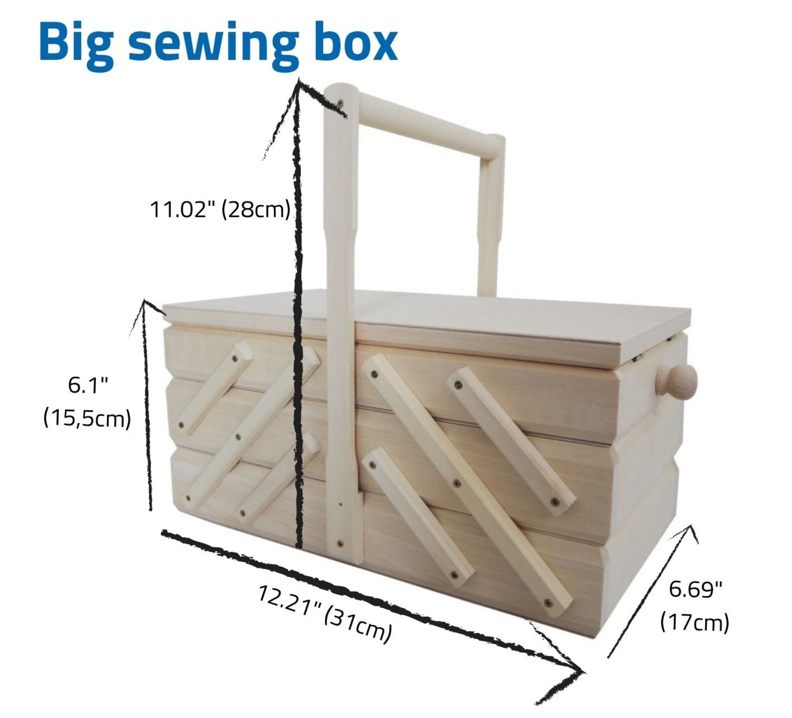 Expandible Box With Fitted Comparts, Wooden Sewing Box Decorated With ...