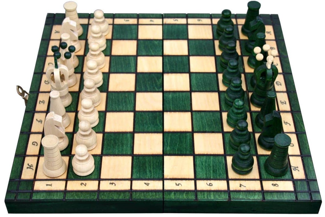 Green Chess Board Carved Chess Set From Wood Wooden Chess - Etsy